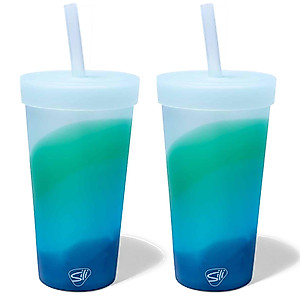 Silipint: Silicone 22oz Straw Tumblers: 2 Pack - Mountain Air - Unbreakable Cups, Hot or Cold, Sustainable, Airtight Lid, Travel