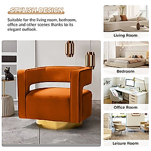HULALA HOME Swivel Accent Barrel Chairs Set of 2, Modern Velvet Accent Chairs with 3D Curved Open Back & Swivel Gold Metal Base, Velvet Club Lounge Chairs for Living Room Bedroom Nursery, Orange