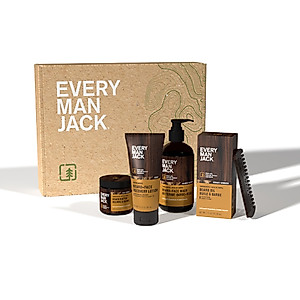 Every Man Jack Mens Sandalwood Grooming Set - Five Full-Sized Essentials: Wash, Lotion, Hydrating Oil, Butter, and Comb