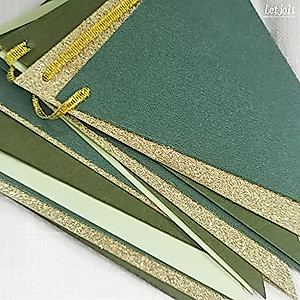 Gold Green Triangle Banner Decoration Greenery Party Supplies Bunting Signs for Birthday Nursery Classroom Anniversary Decoration Graduation Back to School Flags 15 pcs (Golden Green Atrovirens ) 10 Feet