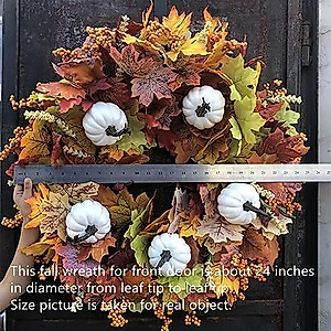 Easy Fine Fall Wreaths for Front Door 24 Inch,Farmhouse Fall Door Wreath Large,Halloween Wreath,Thanksgiving Decorations,Autumn Wreath,Fall Decor with Fall Leaves White Pumpkins Outdoor Outside
