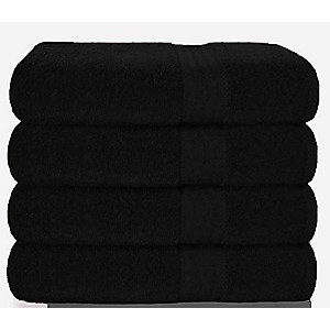 GLAMBURG Premium Cotton 4 Pack Bath Towel Set - 100% Pure Cotton - 4 Bath Towels 27x54 - Ideal for Everyday use - Ultra Soft & Highly Absorbent - Black