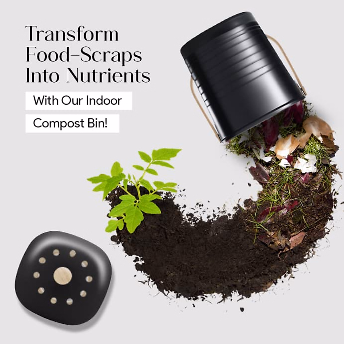 Bamboo Fiber Compost Bin Kitchen Counter - Stylish Indoor Compost Bucket for Kitchen Countertop - Includes 2 Charcoal Filters 15mm Thick - Recycling Trash Food Waste Composter Bins (Black)