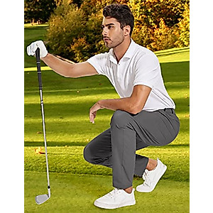 SPECIALMAGIC Golf Pants Men Stretch Slim fit Hiking Pants Lightweight Dress Casual Tapered Zipper Pockets 34 Grey
