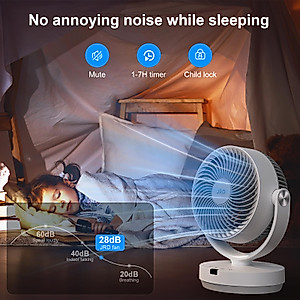 Air Circulator Fan for Bedroom, 13Inch 28dB Quiet Table Fan with 3 Speed, Remote Control, 90° Oscillating Fan with 7H Timer, 120° Adjustable Tilt, Powerful Desk Fan for Whole Room Home Office