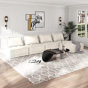 BALUS Modular 5 Seater Sofa Couch, Modern Sectional Sofa Couch, Armless Floor Sofa Couch, Soft Fabric Sofa Bed for Bedroom, Living Room and Sturdy Room, Free Combination, 5 PCS Beige