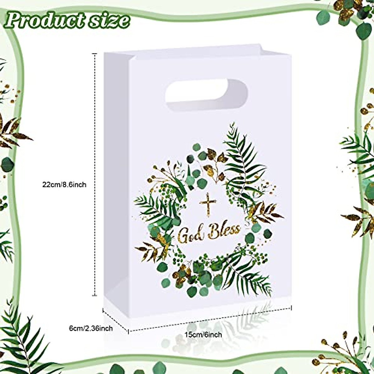 First Communion Religious Party Favor Gift Bags Cross Paper Gift Bags God Bless Treat Paper Bags for First Communions, Christenings, Baptism, Easter (60 Pack)