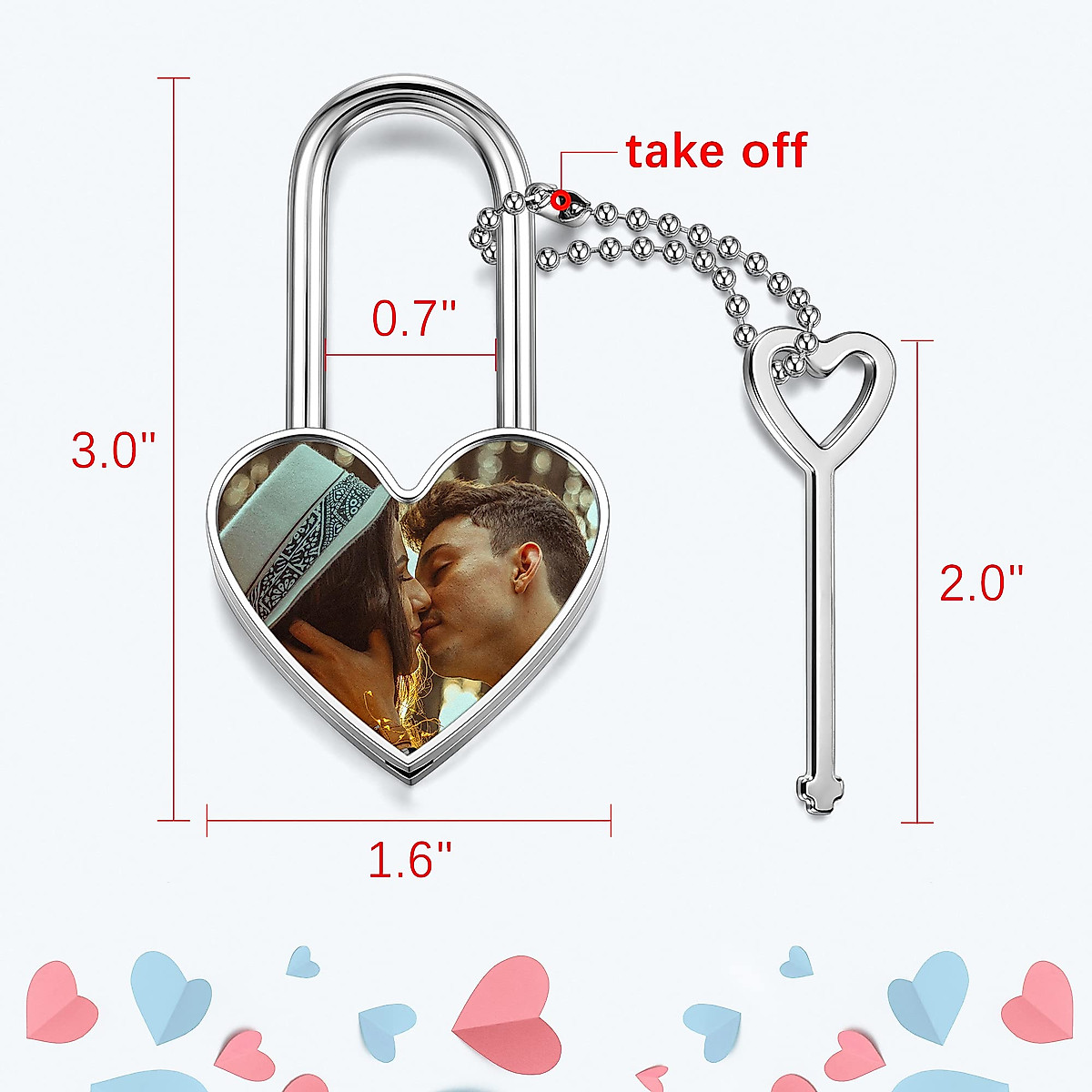 PiercingJ Padlock with Key Personalized Love Heart Lock Customized Photo Engraving Wish Lock for Couple Friends Birthday Christmas Valentine's Day Gift