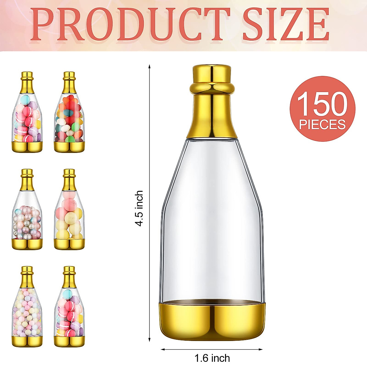 Gejoy 150 Pcs Metallic Mini Champagne Bottles Container Bulk Small Candy Bottles DIY Favor Plastic Candy Containers for Wedding Bridal Baby Shower Birthday Party Favors, Clear and Gold