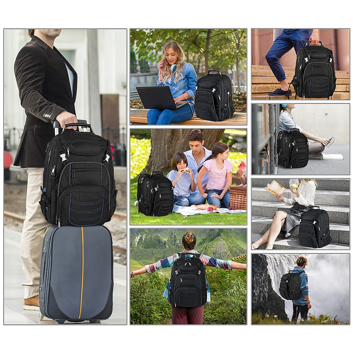 18.4 Inch Laptop Backpack, Extra Large Travel Backpack with USB Charger Port for Men Women, 60L Big Capacity Heavy Duty Computer Bag TSA Friendly RFID Anti Theft Pocket Durable College School Bookbag