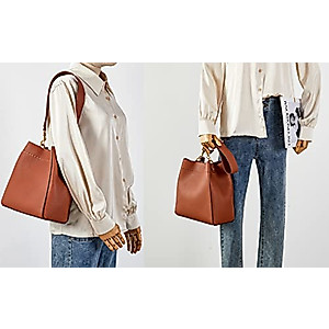 Leather Bucket Tote Bag For Women Medium Hobo Shoulder Purse And Handbags (2-Brown)