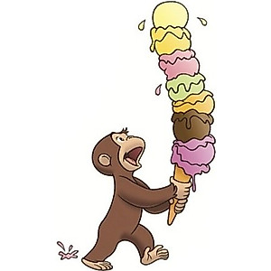 5 Inch Curious George Ice Cream Monkey Animal Removable Peel Self Stick Adhesive Vinyl Decorative Wall Decal Sticker Art Kids Room Home Decor Girl Boy Children Bedroom Nursery 2 1/2 x 5 inches Tall