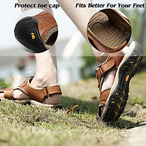 BINSHUN Sandals for Men Leather Hiking Sandals Athletic Walking Sports Fisherman Beach Shoes Closed Toe Water Sandals