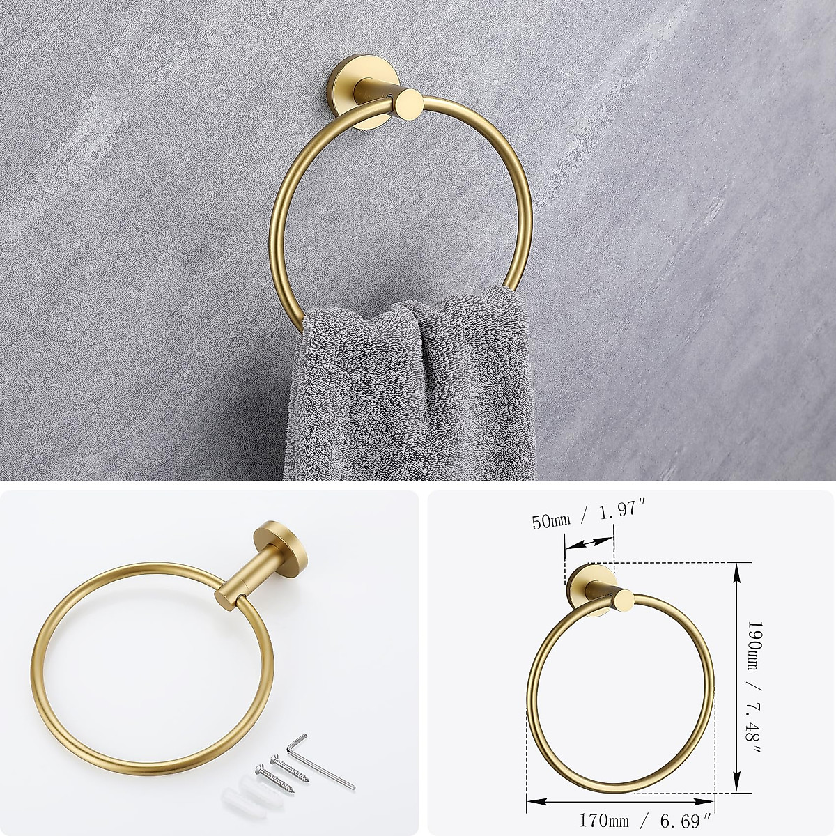 Lairuier Bathroom Hardware Set, 4-piece Towel Bar Set Include Toilet Paper Holder,Towel Ring and 2 towel hooks Stainless Steel Wall Mounted Bathroom Hardware Accessories Set (Brushed Gold)