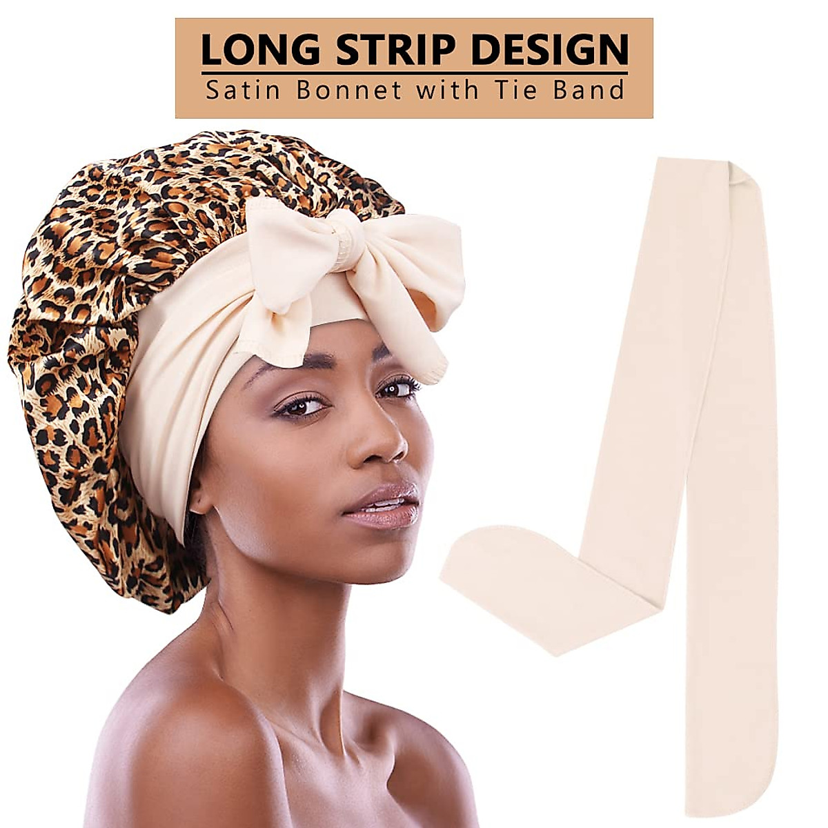 5pcs Satin Bonnets for Black Women, Large Bonnet with Tie Band, Jumbo Braids Bonnet, B