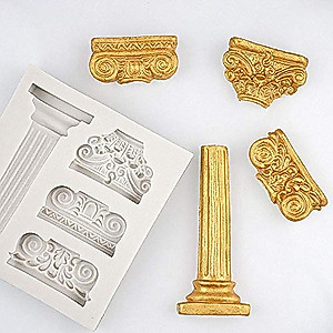 Set of 2 Roman Column Silicone Fondant Mold Greek Marble Pillars Bas Relief Retro European Pattern Clock Gumpaste Chocolate Candy Mold Cake Decorating Tool