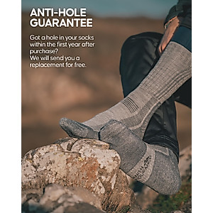 DANISH ENURANCE Premium Outdoor Hiking Socks, Merino Wool, Men & Women, 2 Pack, Light Grey, Large