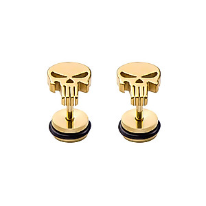 Stainless Steel Punisher Skull Stud Earrings Rock Skeleton Screw Back Earrings for Men Women (F016-3 Pairs)
