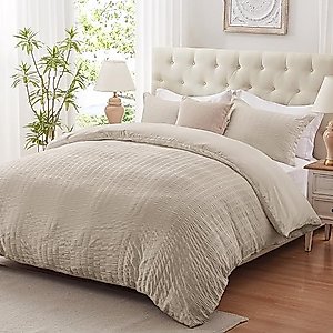 Cozyide Linen Twin Duvet Cover, 2 Pieces Bedding Duvet Covers, Soft Breathable Seersucker Duvet Cover Set with Zipper Closure and Corner Ties (1 Duvet Cover 68"x90" + 1 Pillow Sham 20"x26")