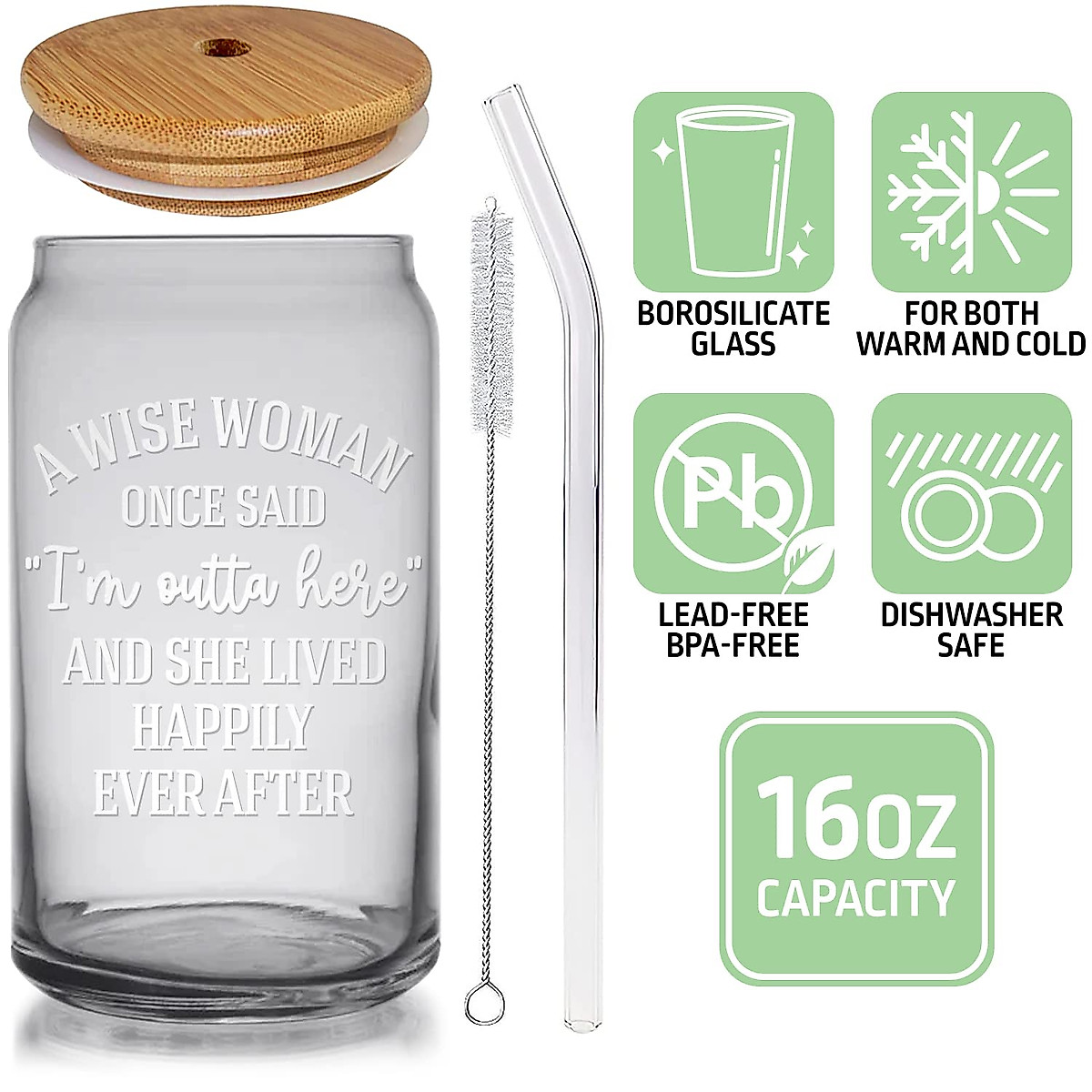9CLEVER A Wise Woman Once Said I'm Outta Here - Retirement Gifts for Women, Coworker - Retirement Going Away Goodbye - Farewell Gifts for Coworkers, Funny Retirement Gift for Man, 16 Oz Can Glass
