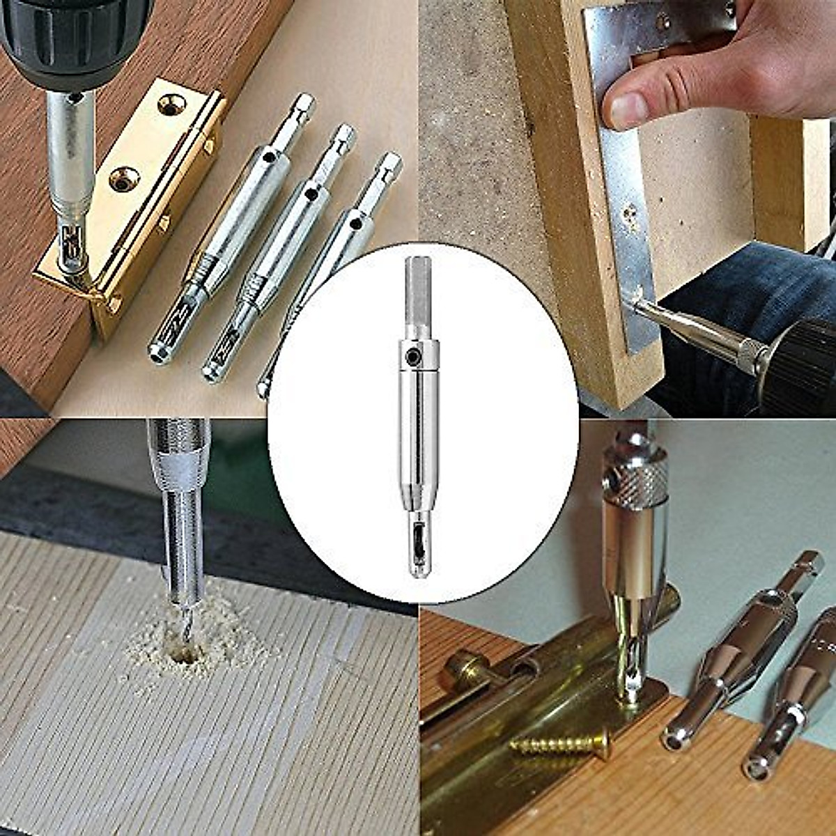 Eagles 4PCS Self centering Hinge Drill Bits for Door Cabinet + 5PCS HSS Woodworking Countersink Drill Bit Set with Free Wrench for Pilot Holes