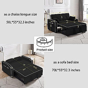 3 in 1 Convertible Sofa Bed with USB Ports, 55'' Velvet Comfy Loveseat Sleeper Sofa Couch With Cup Holders, Pull Out Couch Bed Sleeper Sofa with Storage, Living Room Furniture Set with Pillows (Black)