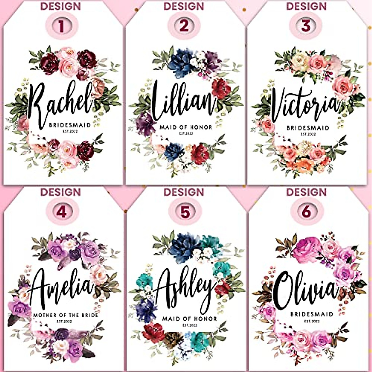 Personalized Wedding Gift Bags for Women w/Name & Text - 6 Floral Designs Customized Bridesmaid Canvas Bag Custom Flower Bride Shoulder Bachelorette Party Bridal Shower Tote C1, Beige