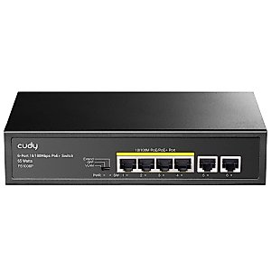 Cudy FS1006P 6-Port 10/100M PoE Switch 60W, 4 PoE Ports, CCTV Mode (Transmit Distance to 250m at 10Mbps), PD Detection,Fan-Less, Steel Case, Desktop and Wall-Mount, 802.3at / 802.3af