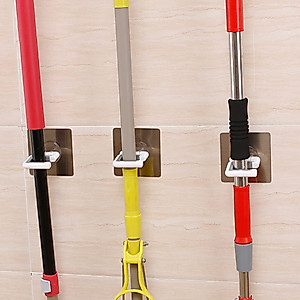 Zerodeko 2pcs Mop Holder House Organization Must Haves Mop Broom Holder Wall Mounted Wall Rack Hooks Broom Organizer Wall Mount Suction Cup Hook Mop Hook Plastic Self-Adhesive