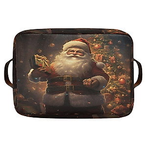 ALAZA Old Santa Claus Merry Christmas Foldable Storage Box Storage Basket Organizer Bins with Handles for Shelf Closet Living Room Bedroom Home Office 1 Pack
