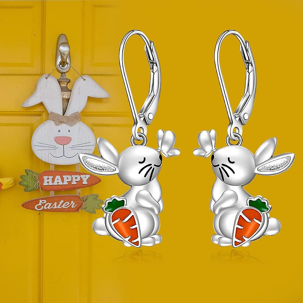 Bunny Earrings for Women Easter Bunny Earrings Carrot Dangle Drop Sterling Silver Animal Bunny Rabbit Holiday Easter Jewelry Gifts