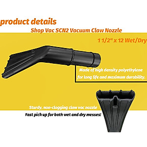 Wet/Dry Vacuum Claw Nozzle 2" x 12" Fits Auto Car Home Vehicle Interiors Boats and Campers Shop Vac Accessories SCN2