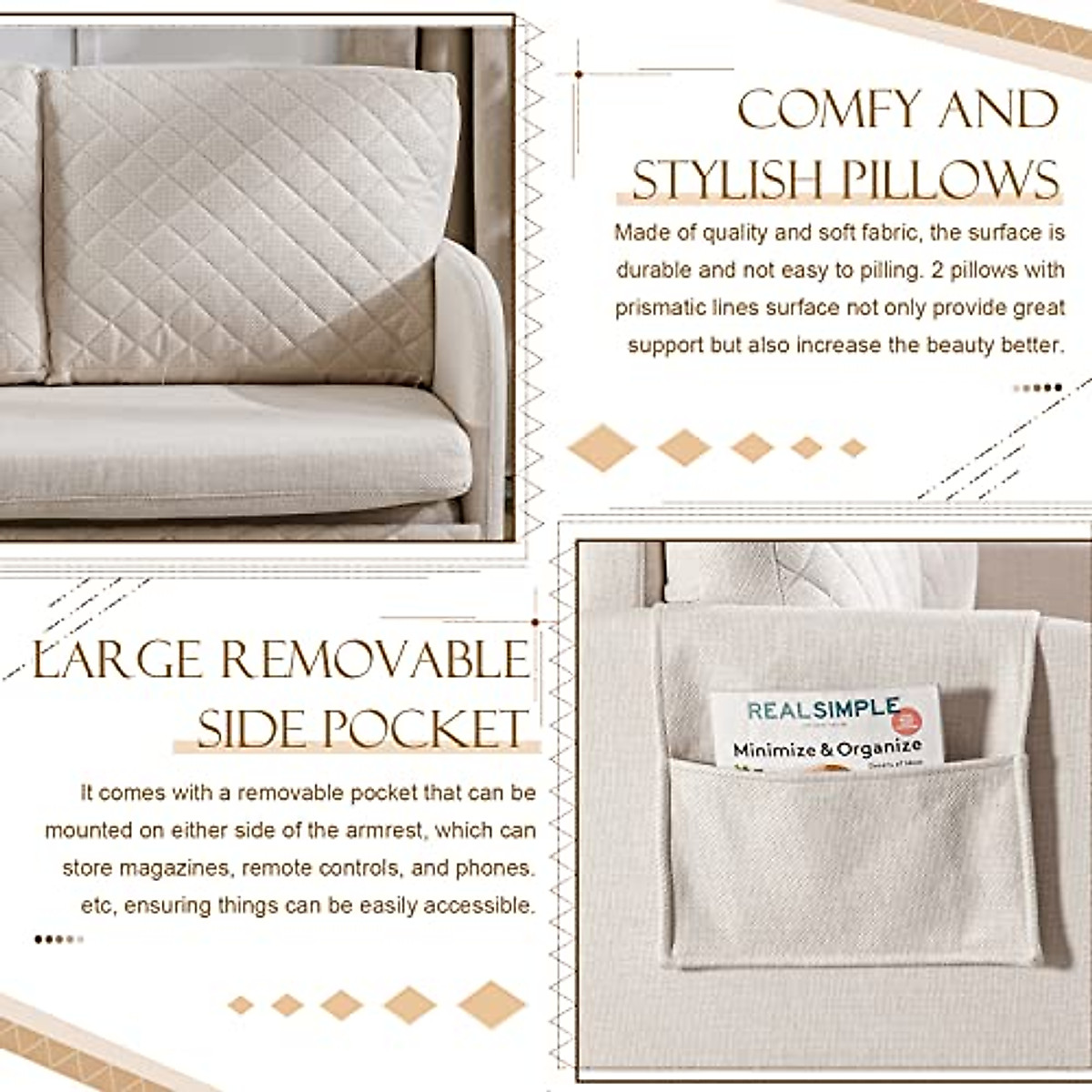 KINFFICT Pull Out Futon Sofa Bed, Convertible Small Loveseat Sleeper with Storage Drawer, 3 in 1 Futon Couch with Removable Pocket and 2 Pillows, Modern Love Seat for Living Room, Guest Room, Beige