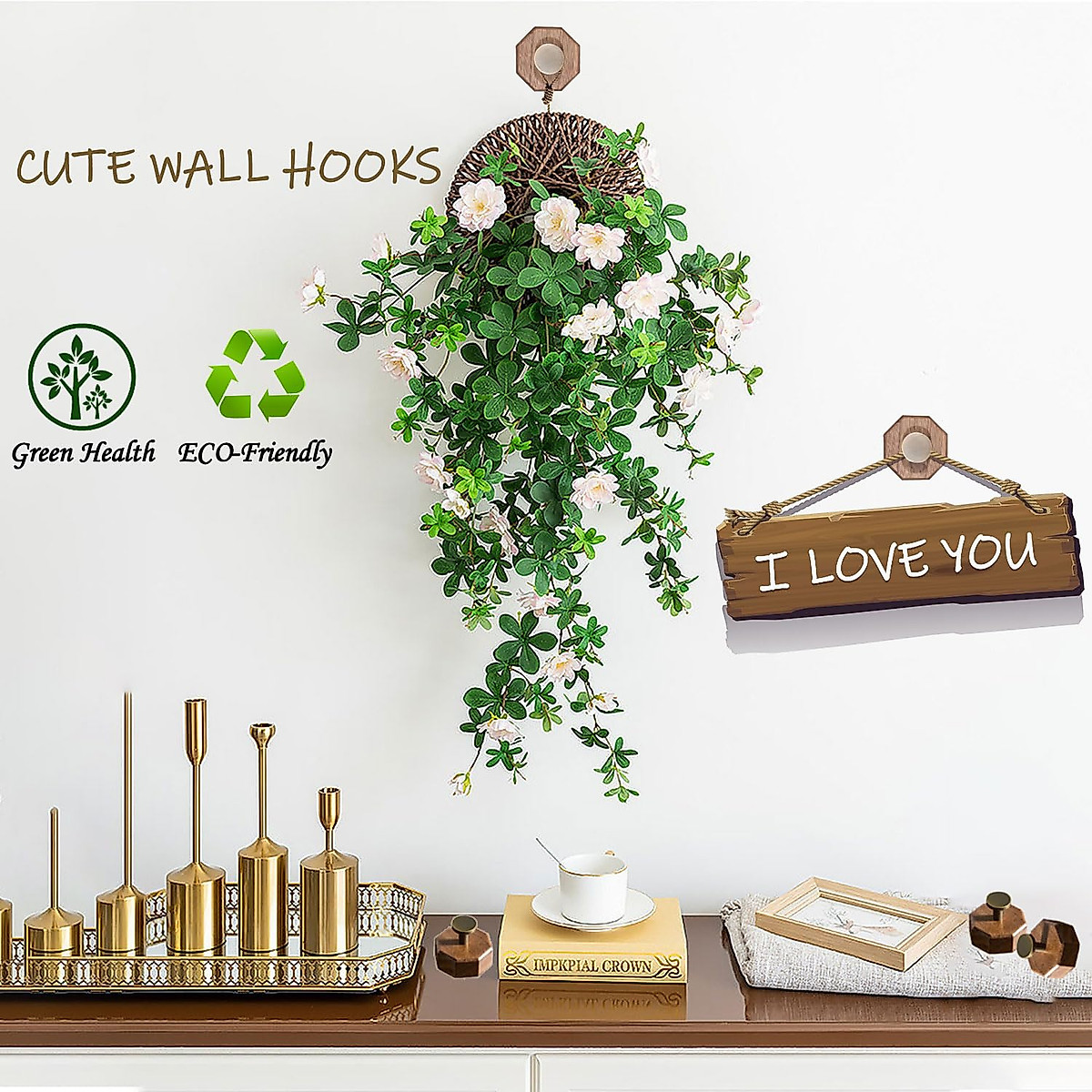 BeiLeiNiceHK Wall Hooks for Hanging Heavy Duty, 4 Packs Black Walnut Coat Hooks Wall Mount Small Wooden Decorative Wall Hanging Hooks