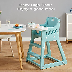 Baby Highchair,Children's Dining Chair, Safe and Solid Shape Structure Design, with Telescopic Gear Adjustable Feeding Tray, Can be Directly Washed (Aqua)