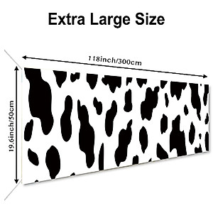 DOTOOMA 118 x 20 In Black White Spot Cow Banner Yard Sign Polyester Western Cowboy Cowgirl Farm Theme Birthday Party Decorations Supplies Baby Shower Indoor Outdoor