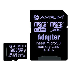Amplim Micro SD Card 128GB, Extreme High Speed MicroSD Memory Plus Adapter, MicroSDXC SDXC U3 Class 10 V30 UHS-I TF Nintendo-Switch, Go Pro Hero, Surface, Phone Galaxy, Camera Security Cam, Tablet