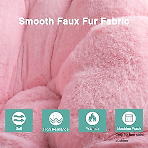 WELL-STRONG Folding Living Room Chair with Ottoman - Faux Fur Foldable Bedroom Chair and Foot Rest Set with Metal Frame Lounge Chair and Foot Stool Set for Men, Women, Teens, Kids Pink