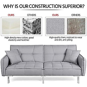 Topeakmart Futon Sofa Bed Couch with Fabric Cover Sturdy Metal Frame Adjustable Backrest Sleeper Sofa Easy to Clean Upholstery Versatile Convertible Sofa Comfortable Gray