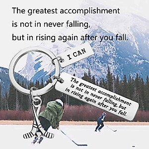 FUSTMW Hockey Gift Ice Hockey Charm Keychain Inspirational Hockey Team Gift Ice Hockey Players Gift for Hockey Moms & Coaches (silver)