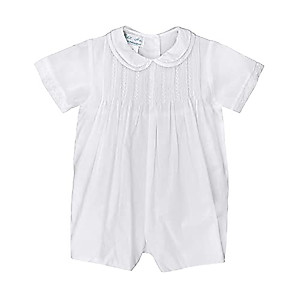 Petit Ami Baby Boys' Romper with Pintucks and Feather Stitching, 6 Months, White
