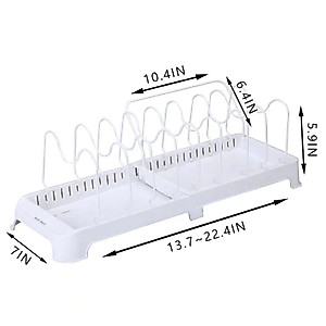 CHIOGHBN Pan and Pot Organizer Rack, Expandable Pans and Pots Organizer for Cabinet, 9 Adjustable Compartments Lid Pots and Pans Organizer, Bakeware Organizer for Cabinet for Kitchen Storage