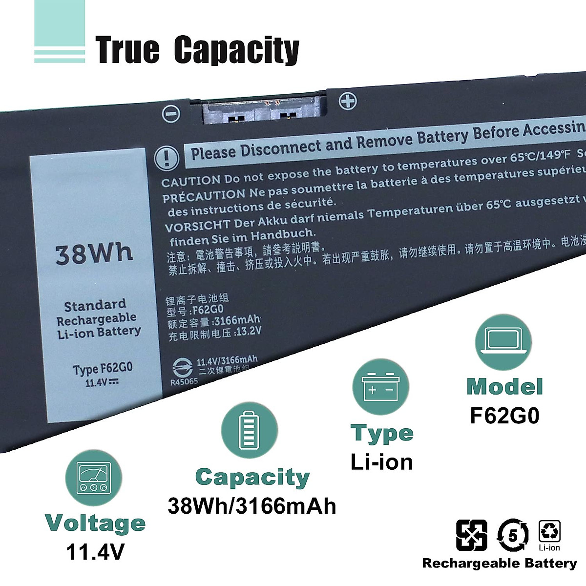 BOWEIRUI F62G0 Battery Compatible with DELL Inspiron 13 7000 Inspiron 13 5370 7370 7373 7380 7386 Series Laptop