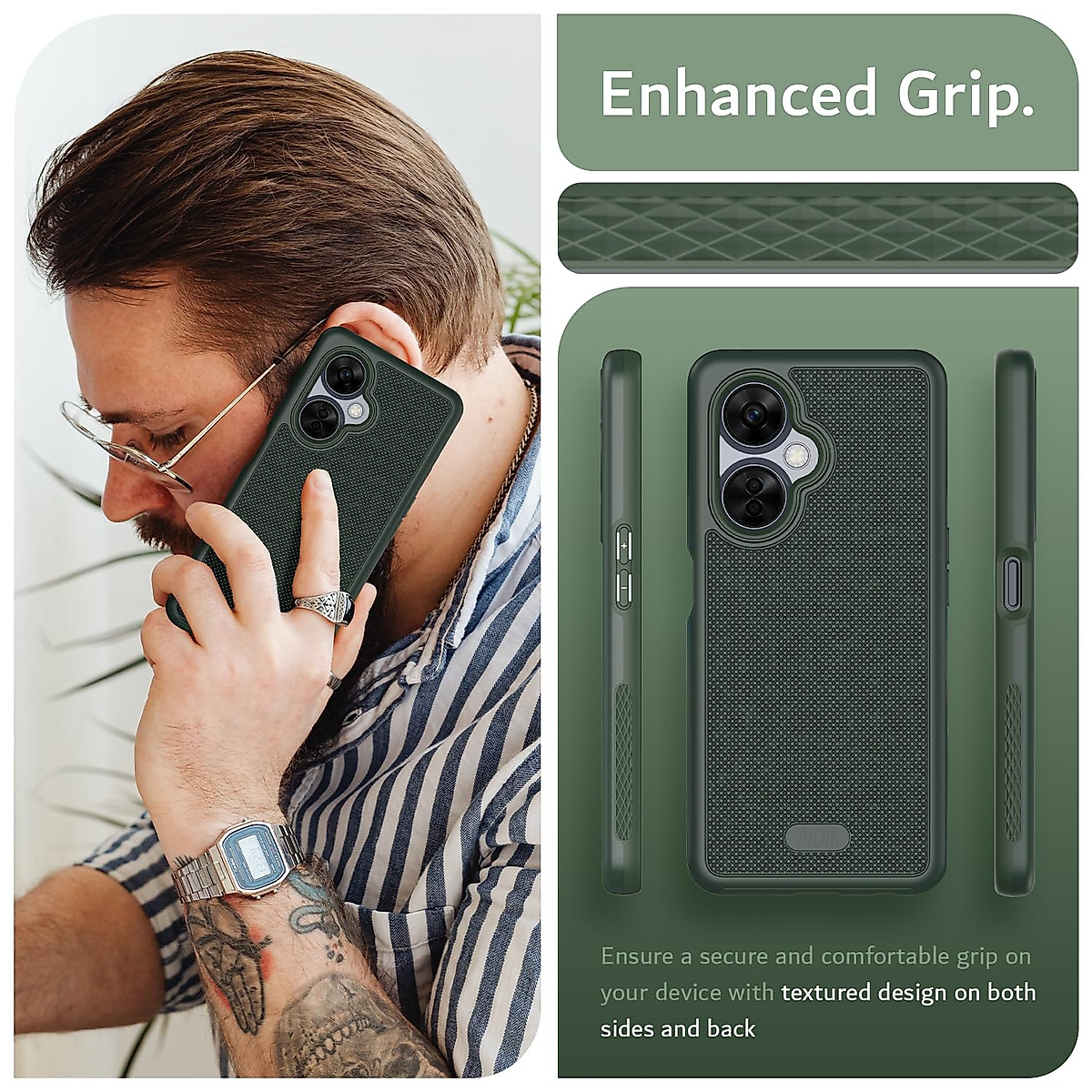 TUDIA DualShield Merge Grip Phone Case for OnePlus Nord N30 5G 2023 - Dual Layer, Shockproof, Military Grade, Slim, Non-Slip Heavy Duty Protective Phone Case - Protector Phone Cover - Pine Green