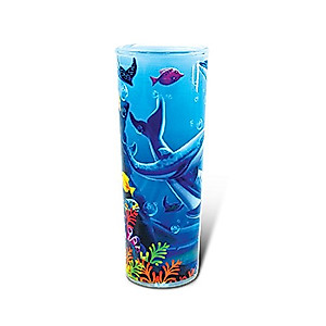 Puzzled Dolphin Full Print Shooter Shot Glass 1.84 Oz Quality Glassware for Bar Collection Novelty Liquor/Spirits Drinking Glass - Marine Life Underwater Animal Nautical Theme