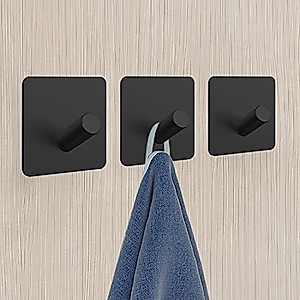 PMMASTO Adhesive Hooks Shower Heavy Duty Waterproof Aluminum Sticky Hooks for Hanging Hat Towel Coat Robe - Bathroom, Bedroom, RV & Kitchen - 6 PC（Black）