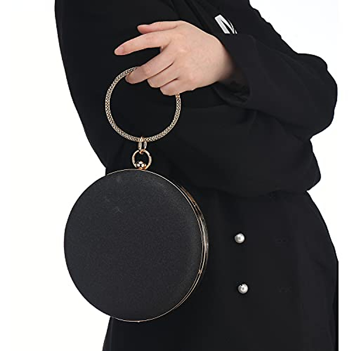 Round Evening Bag Sparkling Glitter Purse Rhinestone Top Handle for Party Cross Body Shoulder Bag for Wedding Bridal (Black)