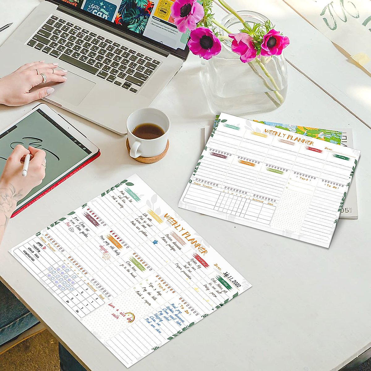 Weekly Planner Notepad - Undated Tear-Off Desk Notepad for To Do List, Notes and Habit Tracker -52 Thick Pages Weekly Calendar for Work Goals Daily Schedule, 8.5 x 11”