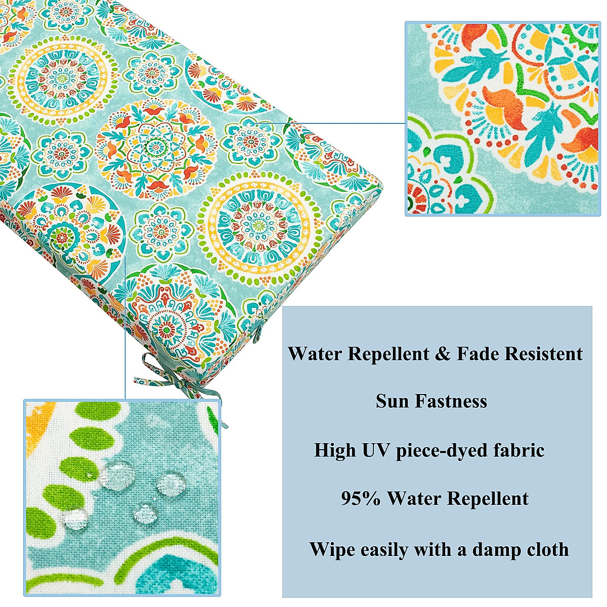 FUNHOME Outdoor Cushion Covers,45" x 18" x 3", No Insert! Patio Cushion Covers Replacement for Outdoor Furniture,Water Resistant Patio Bench Loveseat Covers 1 Pack, Cyan Circle (Covers ONLY)