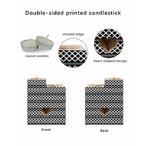 Black Stripe Candle Holder with Tea Light,Vintage Wood Tealight Candle Stick Holder Pillar Centerpiece,Heart-Shaped Tall Wooden Tea Light Candle Holders Set Geometry Abstract Contemporary Boho Dot